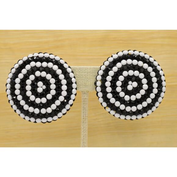 Richard Kerr | Jewelry | Richard Kerr Vintage Clip On Earrings Black White Rhinestone Crystal ...